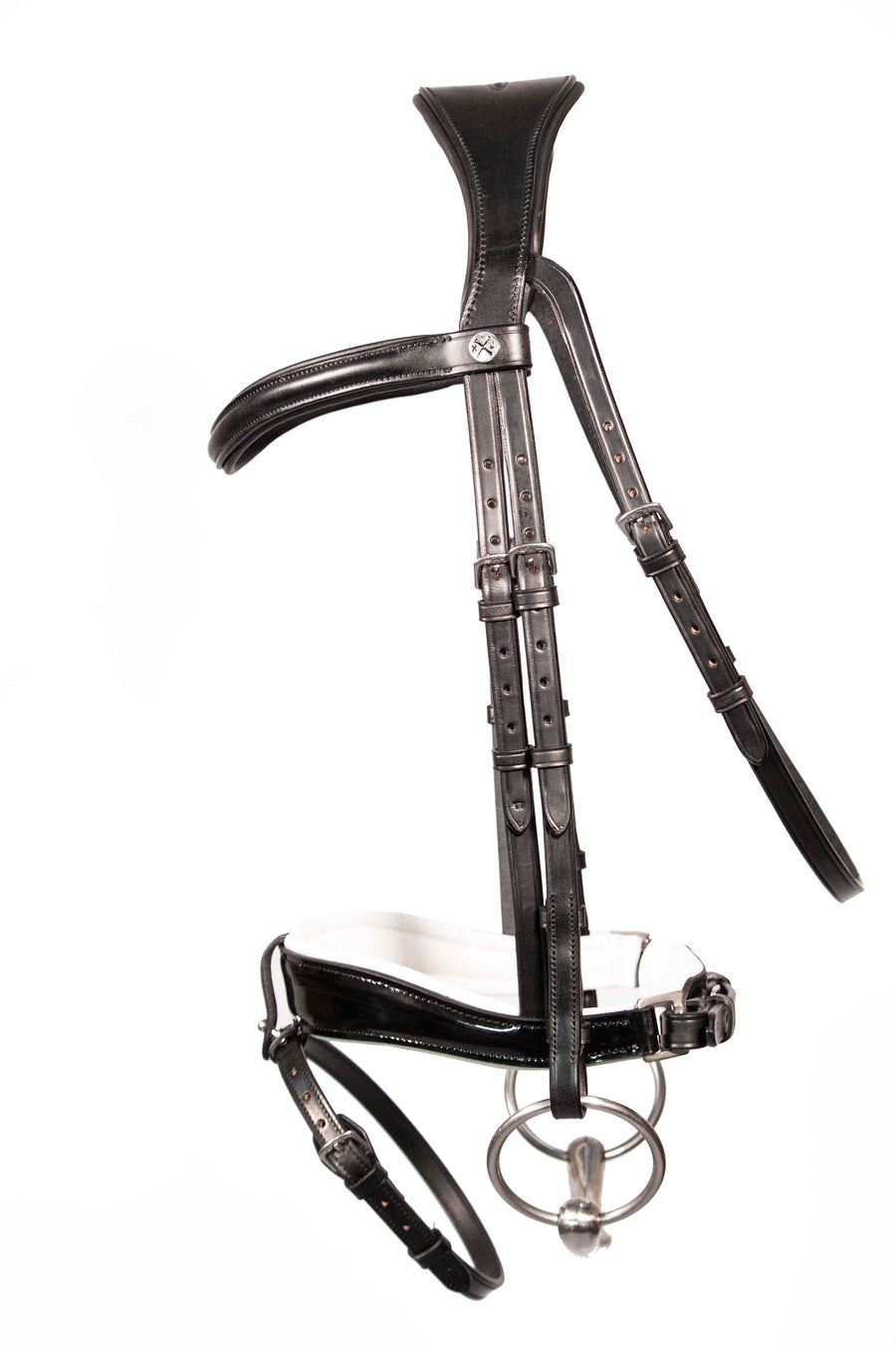 Patent Dressage Bridle With White Padding – Henry James Saddlery